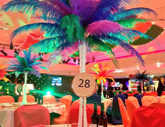 Multi Colour Feather Table Centres - Eventologists